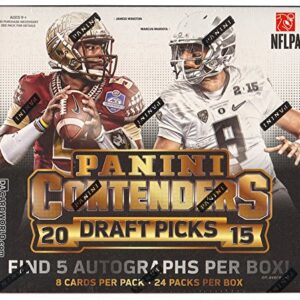 2015 Panini Contenders Draft Picks Football Hobby Box (24 packs/box, 6 cards/pack, 5 Autos per box from 2015 NFL Rookie Class. NFL stars in their college uniforms). In Stock!!