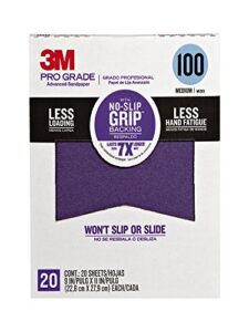 3m 26100cp-p-g pro grade no-slip grip advanced sandpaper, 9 x 11-inch, 100 grit, pack of 20, clear