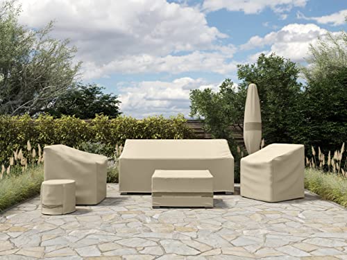 Covermates Round Firepit Cover – Water-Resistant Polyester, Mesh Ventilation, Fire Pit Covers-Khaki