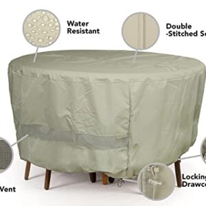 Covermates Round Firepit Cover – Water-Resistant Polyester, Mesh Ventilation, Fire Pit Covers-Khaki