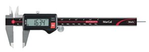 mahr federal 4103011 16 er digital caliper, range in/mm, 0-6'', 0.0005'' resolution, round depth rod, thumb wheel, no output, black/red