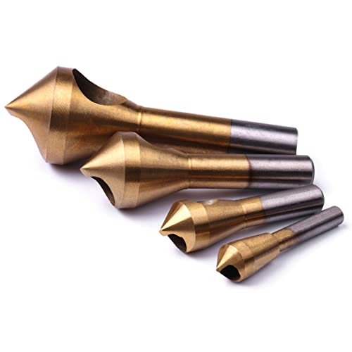 ATOPLEE Countersink Drill Bit Set,4pcs 90 Degree High Speed Steel Titanium Counter Sinker Drill Bits for Wood,Metal, Fiberboard, Plywood, Plastic, PVC