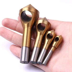 ATOPLEE Countersink Drill Bit Set,4pcs 90 Degree High Speed Steel Titanium Counter Sinker Drill Bits for Wood,Metal, Fiberboard, Plywood, Plastic, PVC