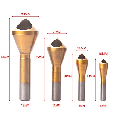 ATOPLEE Countersink Drill Bit Set,4pcs 90 Degree High Speed Steel Titanium Counter Sinker Drill Bits for Wood,Metal, Fiberboard, Plywood, Plastic, PVC