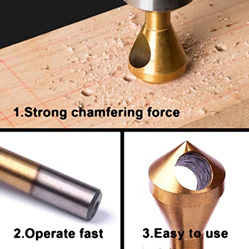 ATOPLEE Countersink Drill Bit Set,4pcs 90 Degree High Speed Steel Titanium Counter Sinker Drill Bits for Wood,Metal, Fiberboard, Plywood, Plastic, PVC