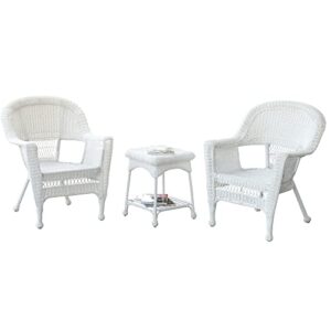 Jeco 3 Piece Wicker Chair and End Table Set without Cushion, White