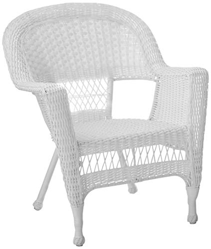 Jeco 3 Piece Wicker Chair and End Table Set without Cushion, White