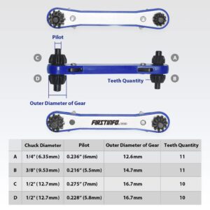 FIRSTINFO H5164 4-in-1Drill Chuck Key Ratchet Wrench- 1/4” Chuck with 6mm, 3/8” Chuck with 5.5mm, 1/2” Chuck with 5.8mm, 1/2” Chuck with 7mm -H5164