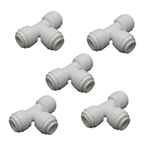 JIUWU Water Filter 3/8-Inch Tee Union Fittings Connector Quick Connectfor RO Water System Pack of 5