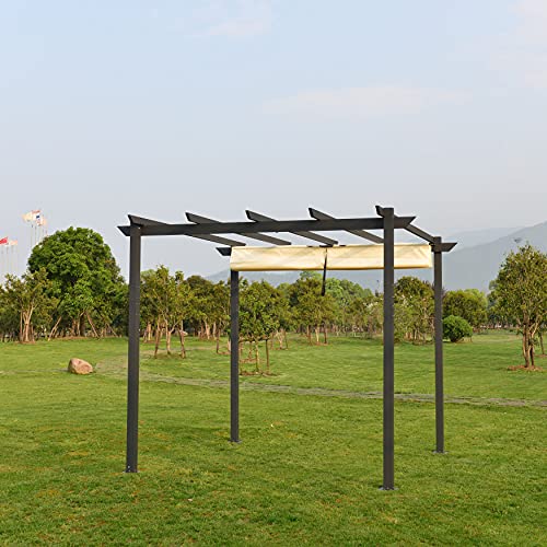 ALEKO Aluminum Retractable Patio Pergola | Outdoor Canopy Grape Trellis Pergola | Canopy Pool Garden Gazebo | 9 x 9 Ft | Cream White | PERGBURG10X13