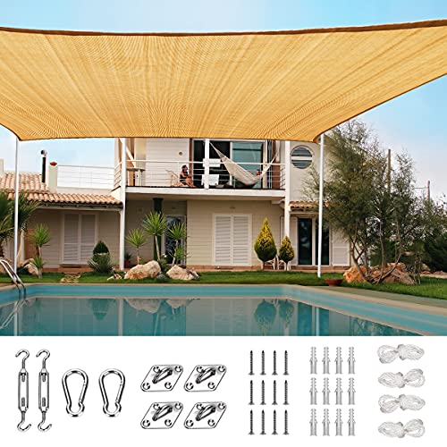 Quictent 24X24FT Large Oversized 185G HDPE Square Sun Shade Sail Canopy 98% UV Block Outdoor Patio Garden with Hardware Kit