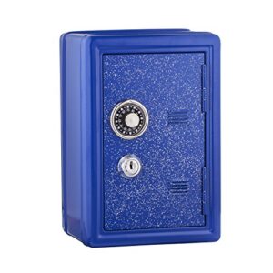 kids safe bank, made of metal, with key and combination lock, (blue)