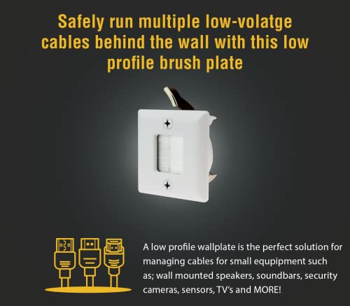 DATA COMM Hole Saw Brush Wall Plate - 2x2 In Wall Cable Management Plate to Hide Low Voltage Cables - Low Profile Recessed Cable Plate for Cable Pass Through – Hide TV Wires Behind the Wall - White