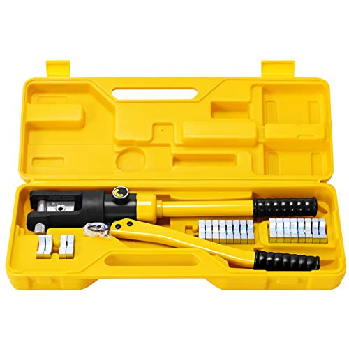 Goplus 16 Ton Hydraulic Crimping Tool, 6 AWG to 600 MCM Battery Cable Lug Terminal Wire Crimper Tool Kit w/ 11 Pairs of Dies