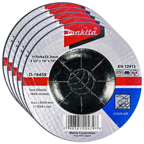 Makita 5 Pack - 4.5" Grinding Wheel For Grinders - Aggressive Grinding For Metal - 4-1/2 x 1/4 x 7/8-Inch