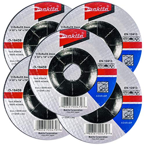 Makita 5 Pack - 4.5" Grinding Wheel For Grinders - Aggressive Grinding For Metal - 4-1/2 x 1/4 x 7/8-Inch