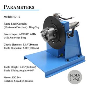 Hanchen Rotary Welding Positioner 0-90º 180mm Turntable Table Welder Positioner for Circle Welding 3.15" 80mm Chuck with CE Certificate