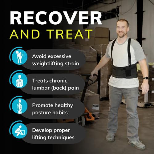 BraceAbility Work Back Brace - Removable Suspender Shoulder Straps for Heavy Lifting Safety - Industrial Lower Back Pain Protection Belt for Men and Women in Construction, Mover, Warehouse Jobs (3XL)