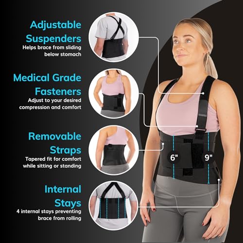 BraceAbility Work Back Brace - Removable Suspender Shoulder Straps for Heavy Lifting Safety - Industrial Lower Back Pain Protection Belt for Men and Women in Construction, Mover, Warehouse Jobs (3XL)