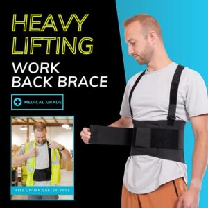 BraceAbility Work Back Brace - Removable Suspender Shoulder Straps for Heavy Lifting Safety - Industrial Lower Back Pain Protection Belt for Men and Women in Construction, Mover, Warehouse Jobs (3XL)