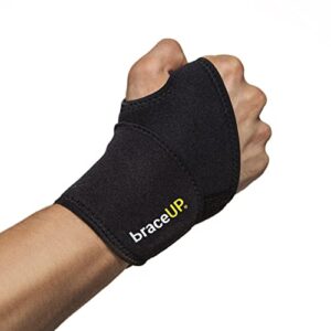 braceup adjustable wrist wrap for men and women - workouts wrist band, carpal tunnel compression wrist brace, tendonitis wrist splint, left right hand one size adjustable (black)