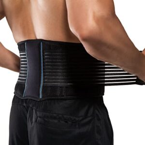 back brace by braceup for men and women - breathable waist lumbar lower back support belt for sciatica, herniated disc, scoliosis back pain relief, heavy lifting, with dual adjustable straps (l/xl 35-43 in)