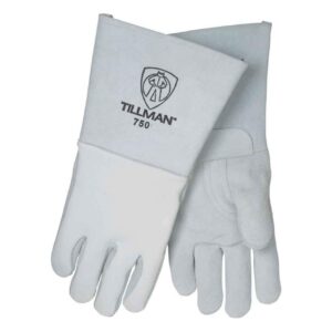 john tillman and co tillman large 14" pearl gray premium elkskin cottonfoam lined stick welders gloves with welted fingers and kevlar thread locking stitch (til750l)