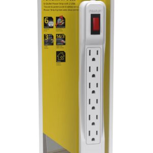 Stanley PowerMax 6-Outlet Power Strip with USB- 30024; 3 ft Heavy Duty Extension Cord, White