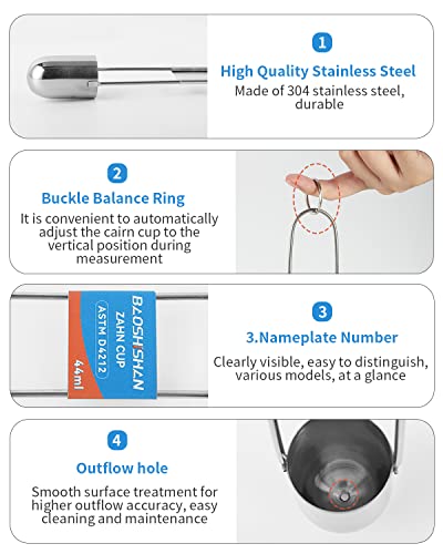 BAOSHISHAN NO.5 Zahn Cup Viscosity Cup #5 Dip Type 44ml Stainless Steel Viscometer Flow Cup for Paint Finishes Oil