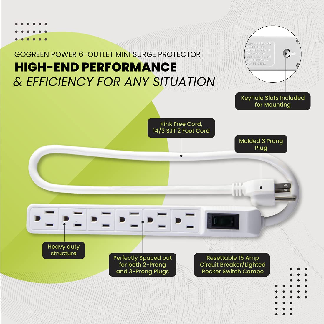 Go Green Power Inc. GG-16103MIN 6 Outlet Mini Surge Protector, White