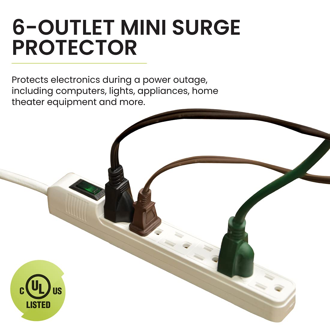 Go Green Power Inc. GG-16103MIN 6 Outlet Mini Surge Protector, White