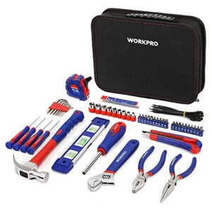 workpro home tool kit, 100 piece kitchen drawer household hand tool set with easy carrying pouch