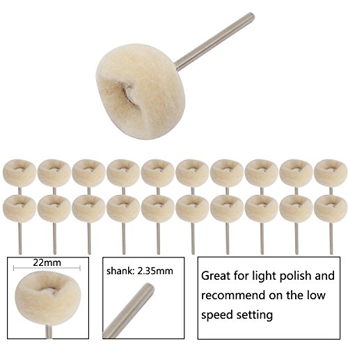 PHYHOO Polishing Wheel Set Mounted Cotton Soft Fine 3/32 Shank Buff Wheels Shank Rotary Tools Accessories Pack of 20 Pieces