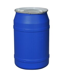 eagle 55 gallon straight-sided barrel drum with metal band and plastic lid with bungs, blue, x-large, 1656mbbg