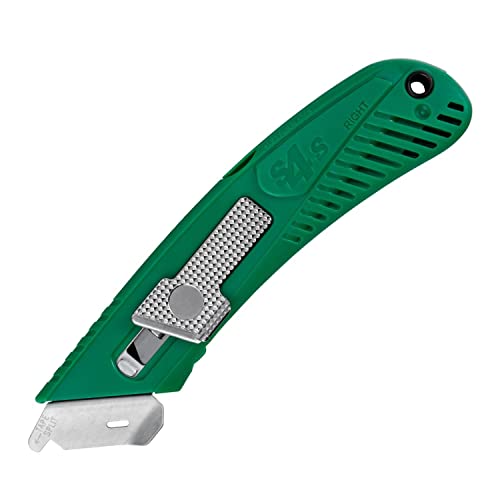 Pacific Handy Cutter S4SR Self-Retracting Safety Cutter with Fixed Metal Guard, Bladeless Tape Splitter, Steel Guard for Safety and Damage Protection, for Warehouse and In-Store Cutting, green