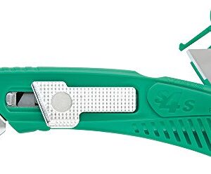 Pacific Handy Cutter S4SR Self-Retracting Safety Cutter with Fixed Metal Guard, Bladeless Tape Splitter, Steel Guard for Safety and Damage Protection, for Warehouse and In-Store Cutting, green