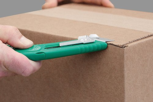 Pacific Handy Cutter S4SR Self-Retracting Safety Cutter with Fixed Metal Guard, Bladeless Tape Splitter, Steel Guard for Safety and Damage Protection, for Warehouse and In-Store Cutting, green