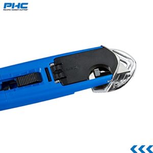 Pacific Handy Cutter S7 Safety Cutter, 3-in-1 Self-Retractable Utility Knife with Fold-Out Film Cutter, Bladeless Tape Splitter, Guard for Safety & Damage Prevention , Blue