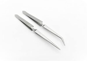 cross lock tweezer set of 2 bent & straight self closing holding tweezers s.s.