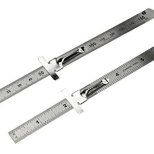 SE Stainless Steel SAE Metric Ruler Set - Stainless Steel Precision Ruler Measuring Tool - Detachable Clips - Set of 2 Pcs - 925PSR-2