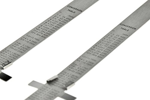 SE Stainless Steel SAE Metric Ruler Set - Stainless Steel Precision Ruler Measuring Tool - Detachable Clips - Set of 2 Pcs - 925PSR-2