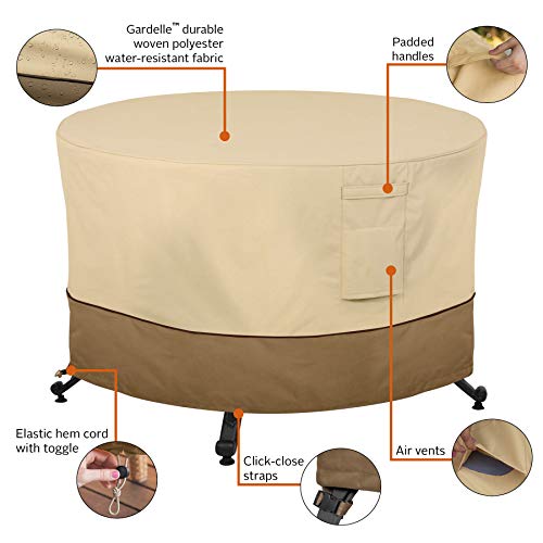 Classic Accessories Veranda 42" Fire Pit Table Cover - Round, Outdoor Table Cover, Pebble