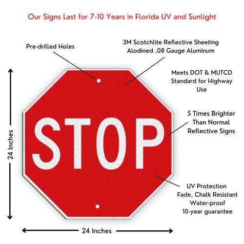 Stop Sign Street Road Sign 24 x 24. A Real Sign. 10 Year Warranty. 3M High Intensity Prismatic Reflective Sheeting. Municipal Supply & Sign Co