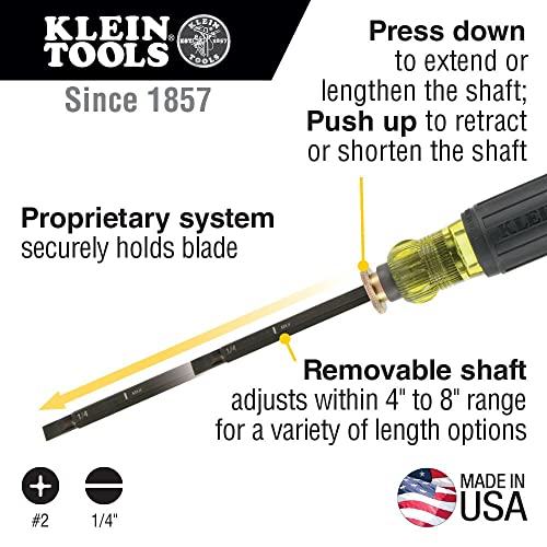 Klein Tools 32751 Screwdriver with Adjustable Length 4 to 8-Inch, #2 Phillips Tip and 1/4-Inch Slotted Tip