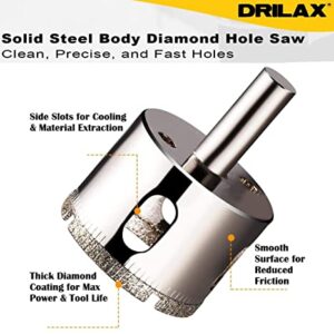 Drilax 1 3/4 Inch Diamond Hole Saw Drill Bit Ceramic, Porcelain Tiles, Glass, Granite Counter top Shower, Faucet Size 1-3/4