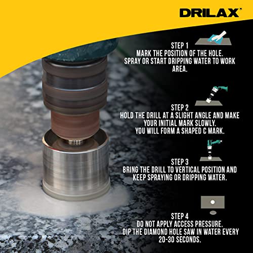 Drilax 1 3/4 Inch Diamond Hole Saw Drill Bit Ceramic, Porcelain Tiles, Glass, Granite Counter top Shower, Faucet Size 1-3/4