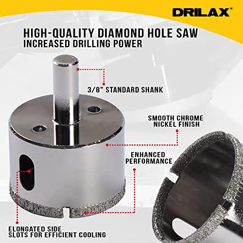 Drilax 1 3/4 Inch Diamond Hole Saw Drill Bit Ceramic, Porcelain Tiles, Glass, Granite Counter top Shower, Faucet Size 1-3/4