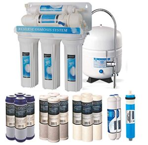 bluonics 5 stage undersink reverse osmosis drinking water filter system ro home purifier with nsf certified membrane with 4 years of filter supply - 15 total filters -