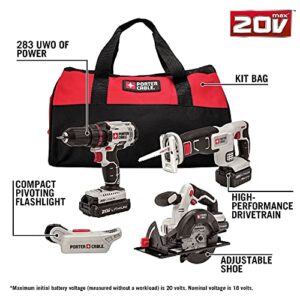 PORTER-CABLE 20V MAX Power Tool Combo Kit, 4-Tool Cordless Power Tool Set with 2 Batteries and Charger (PCCK616L4)