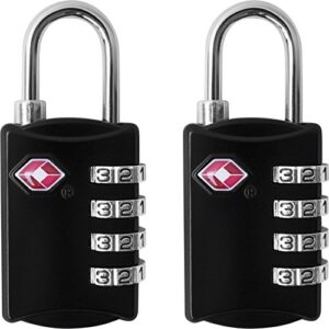 tsa luggage locks (2 pack) - 4 digit combination steel padlocks - approved travel lock for suitcases & baggage - tsa lock - black